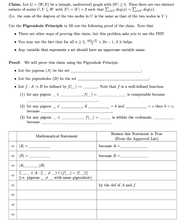 Solved Use the pigeonhole Principle to fill in the blank and | Chegg.com