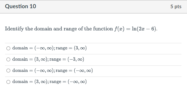 Solved Question 10 Identify the domain and range of the | Chegg.com