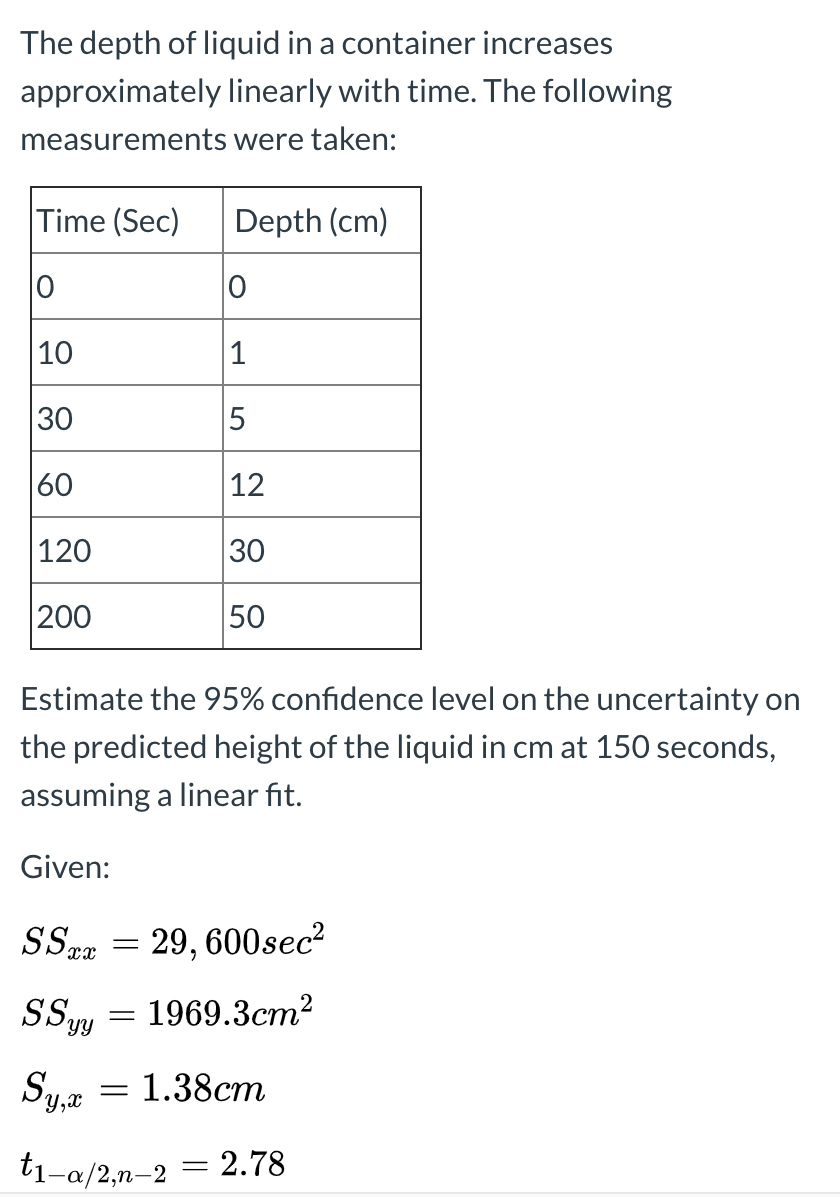 Solved The depth of liquid in a container increases | Chegg.com