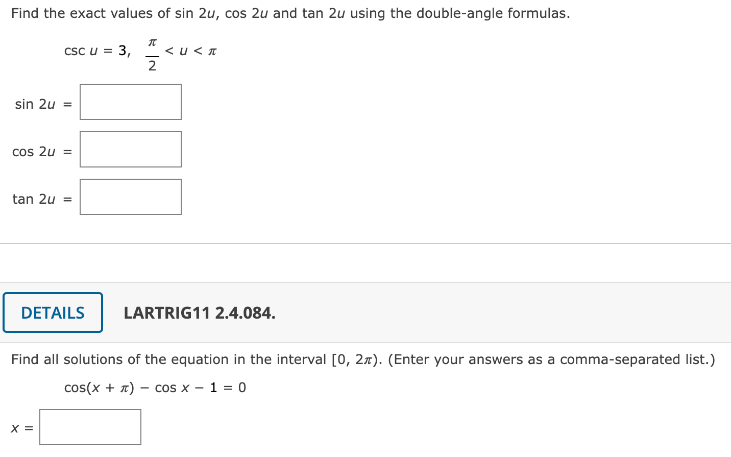 Solved Find the exact values of sin 2u, cos 2u and tan 2u | Chegg.com