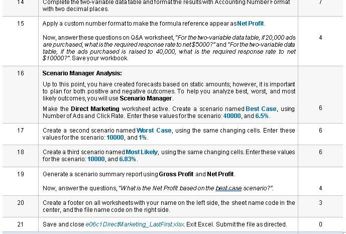 Step Instructions Points Possible 1 0 Start Excel. | Chegg.com