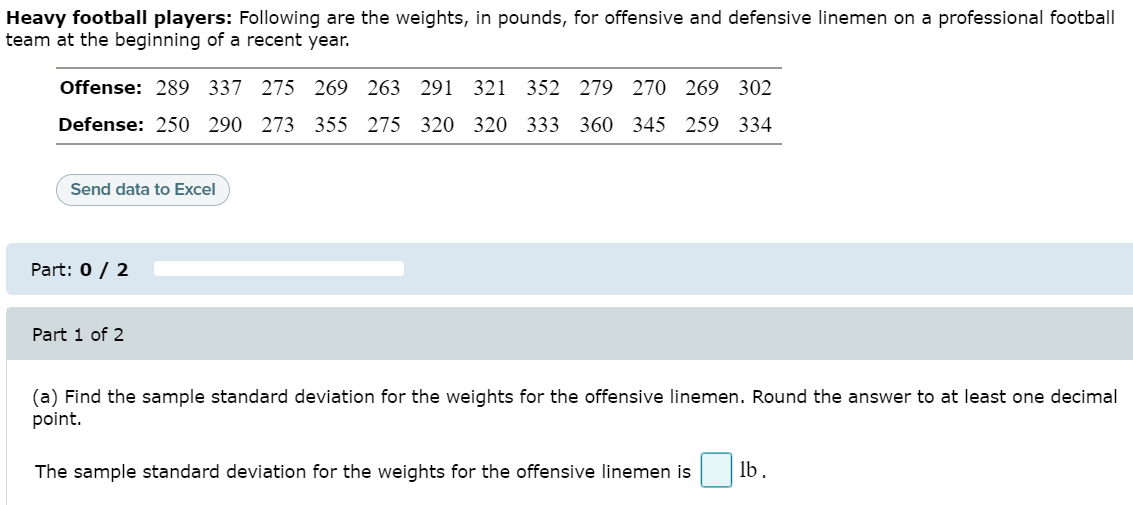Solved Heavy football players: Following are the weights, in | Chegg.com
