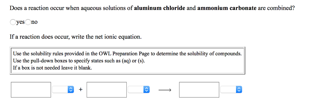 Solved Does a reaction occur when aqueous solutions of | Chegg.com