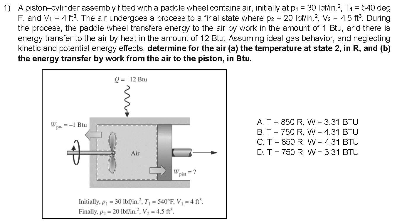Solved 1) A piston-cylinder assembly fitted with a paddle | Chegg.com
