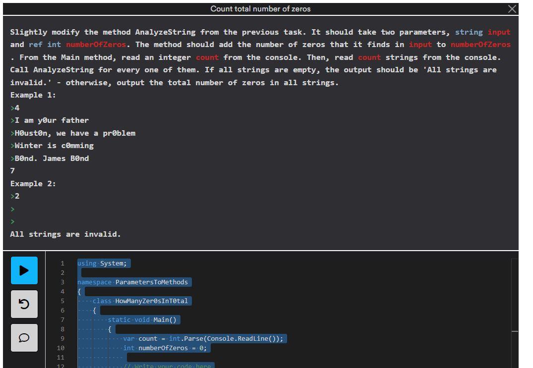Solved Count total number of zeros Use c#, Use the same | Chegg.com