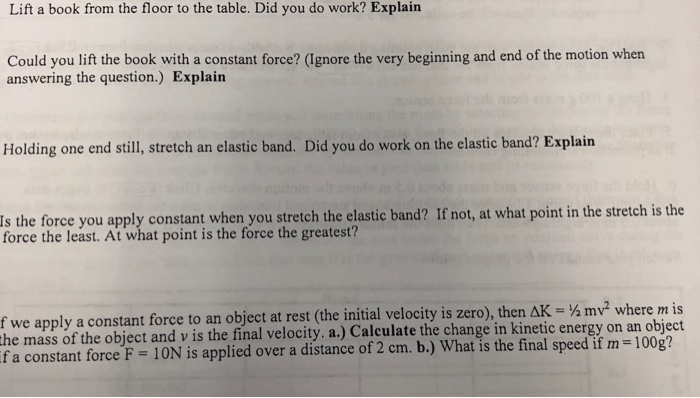 Solved Lift a book from the floor to the table. Did you do | Chegg.com