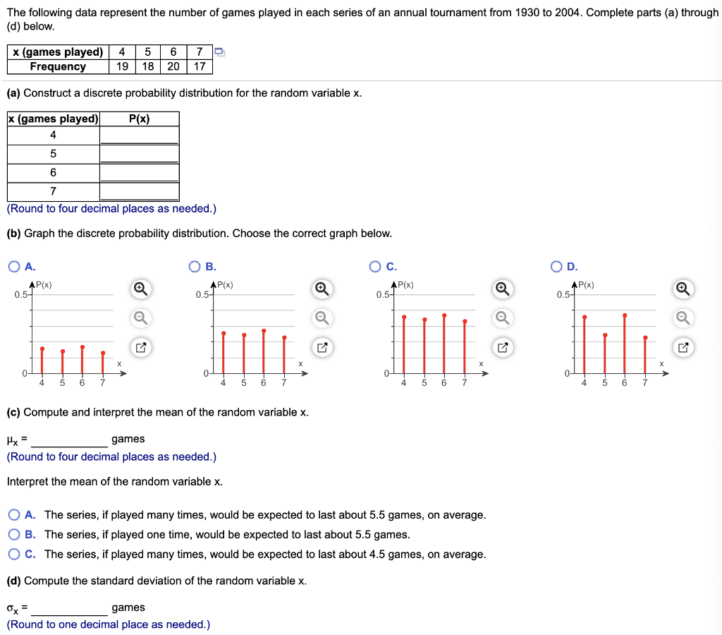 Solved The following data represent the number of games | Chegg.com