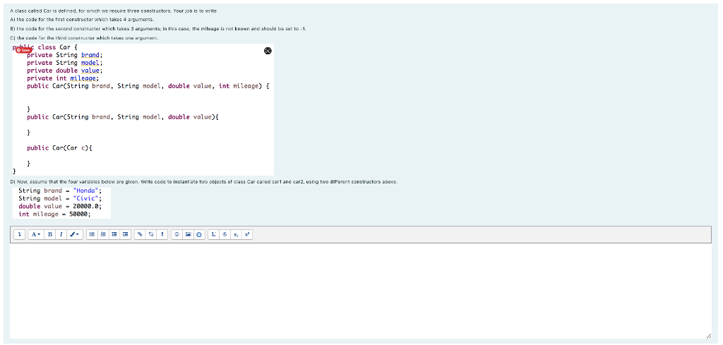 Solved A class called Car is defined, for which we require | Chegg.com