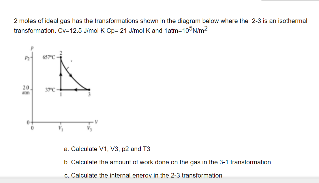 Solved 2 moles of ideal gas has the transformations shown in | Chegg.com