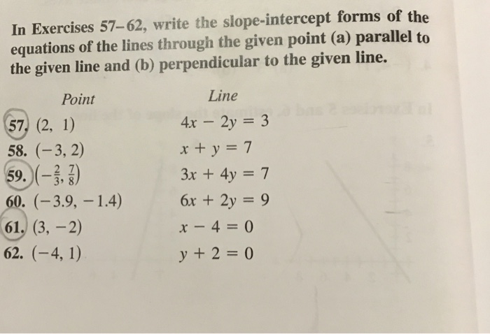 Solved In Exercises 57-62, write the slope-intercept forms | Chegg.com