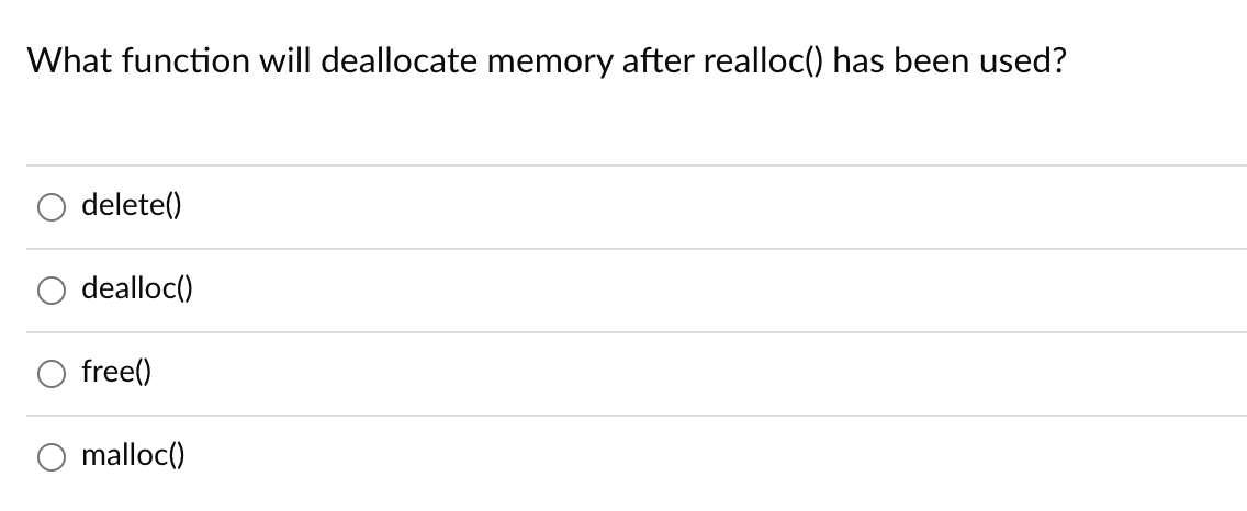 Solved What function will deallocate memory after realloc() | Chegg.com
