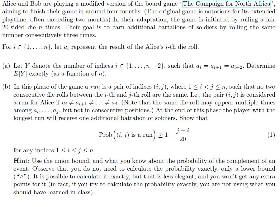 Solved Alice and Bob are playing a modified version of the | Chegg.com