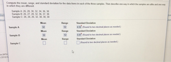 Solved Compute the mean, range, and standard deviation for | Chegg.com