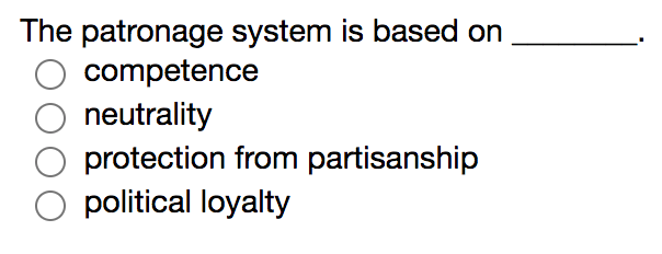 Solved The patronage system is based on competence | Chegg.com