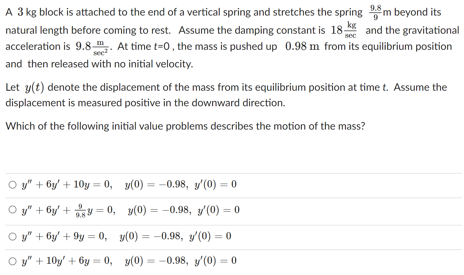 Solved A 3 kg block is attached to the end of a vertical | Chegg.com