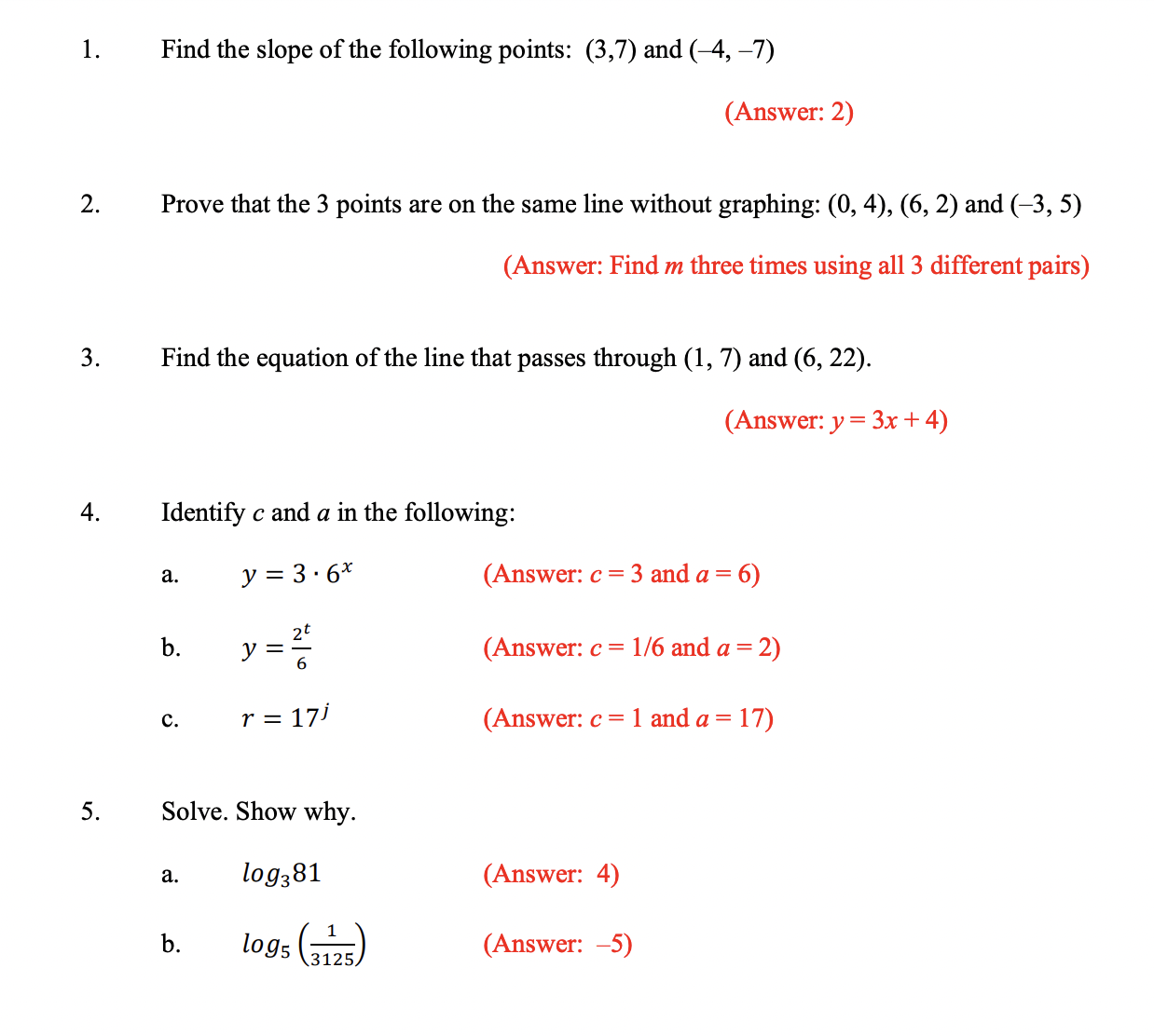 Solved Show work for each question for linear equations | Chegg.com