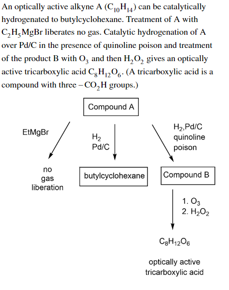 Solved An optically active alkyne A(C10H14) ﻿can be | Chegg.com