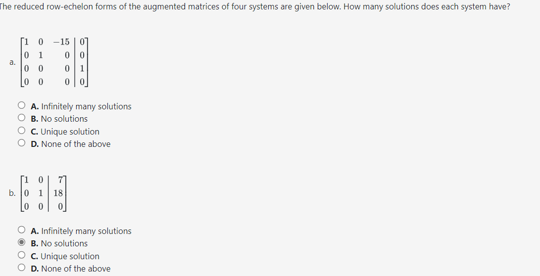 Solved he reduced row-echelon forms of the augmented | Chegg.com