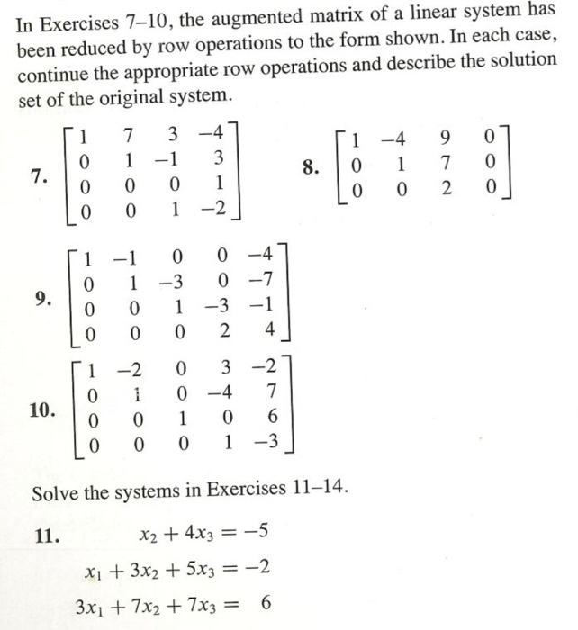 Solved In Exercises 7-10, the augmented matrix of a linear | Chegg.com