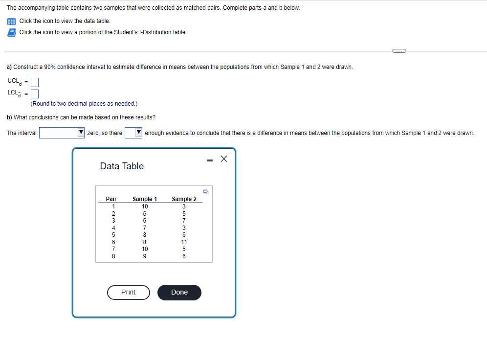 Solved The accompanying table contains two samples that were | Chegg.com