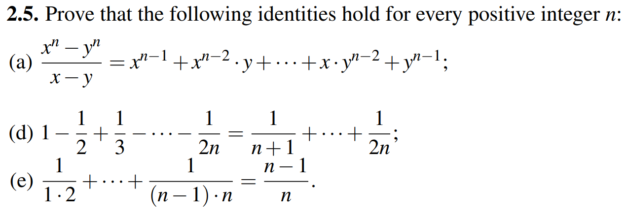 Solved 2.5. Prove that the following identities hold for | Chegg.com