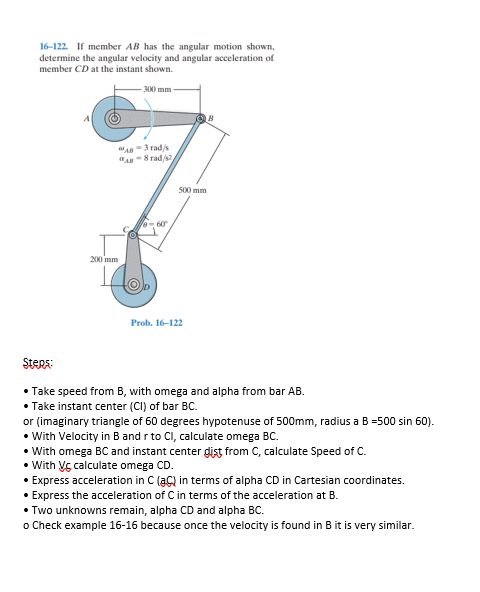 Solved 16-122. If member AB has the angular motion shown, | Chegg.com