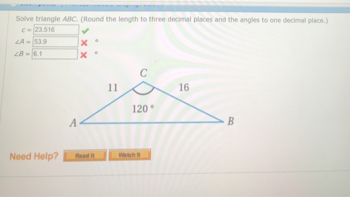 Solved Solve triangle ABC. (Round the length to three | Chegg.com