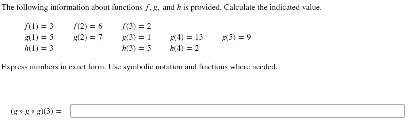 Solved The following information about functions f,g, ﻿and h | Chegg.com