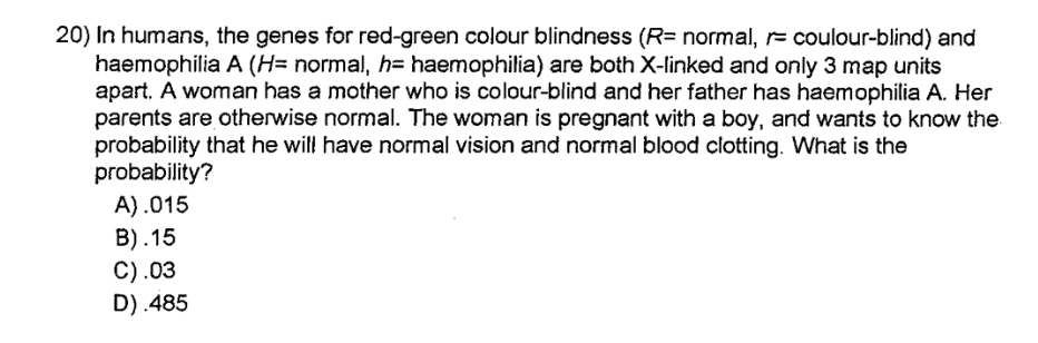 Solved 20) In humans, the genes for red-green colour | Chegg.com