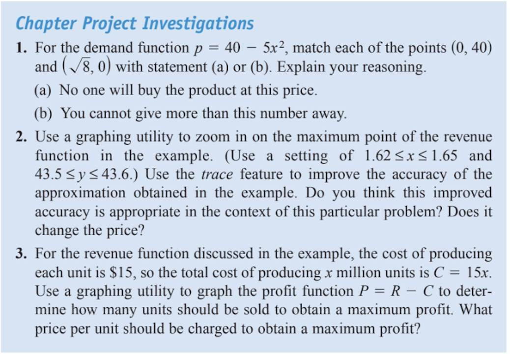 Solved Chapter Project Investigations 1. For the demand | Chegg.com
