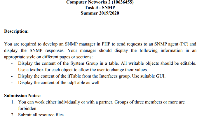 Computer Networks 2 (10636455) Task 3 - SNMP Summer | Chegg.com