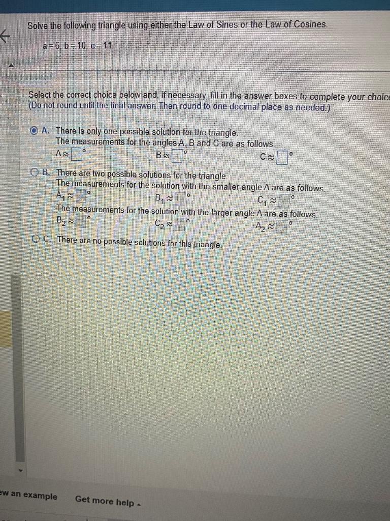 Solved Solve the following triangle using either the Law of | Chegg.com