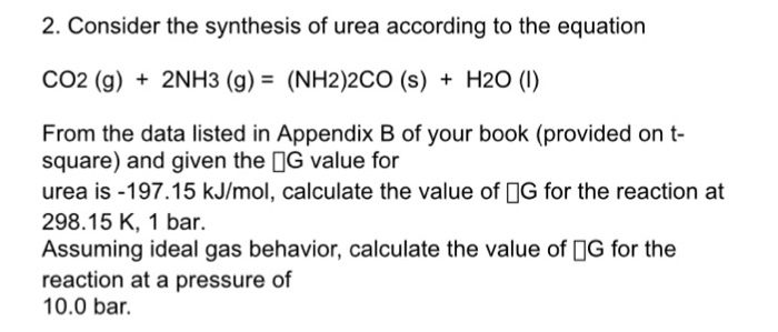 Solved 2. Consider the synthesis of urea according to the | Chegg.com