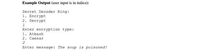 Solved Example Output (user input is in italics): Secret | Chegg.com