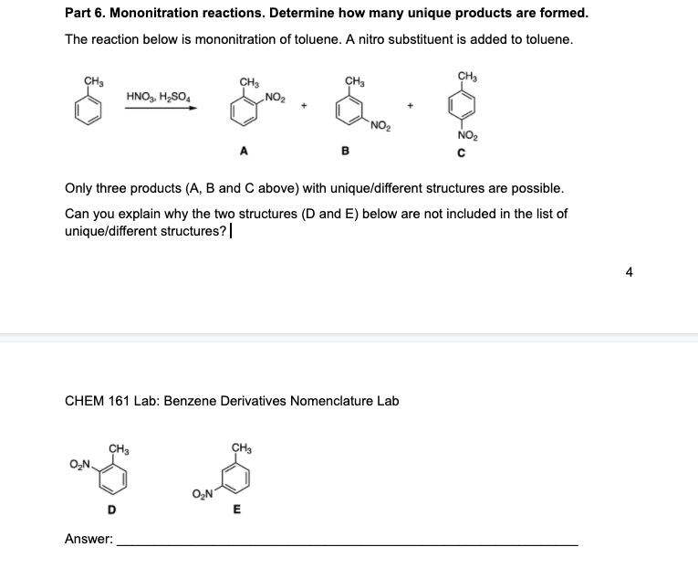 Solved Part 6. Mononitration reactions. Determine how many | Chegg.com