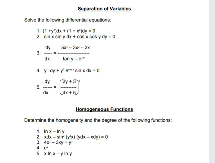 Solved Separation of Variables Solve the following | Chegg.com