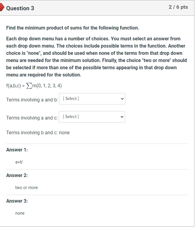 Solved Find the minimum product of sums for the following | Chegg.com