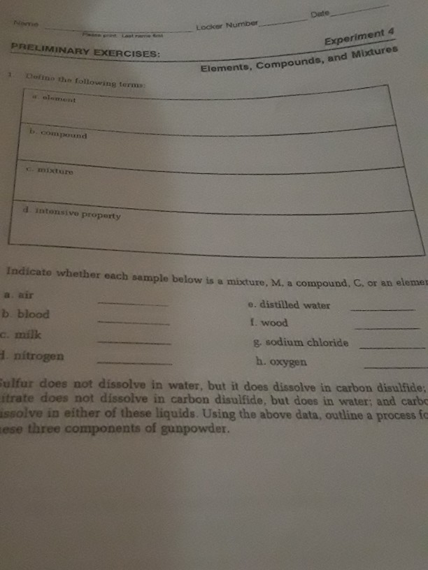 Solved Nonie Locker Number Experiment 4 PRELIMINARY | Chegg.com