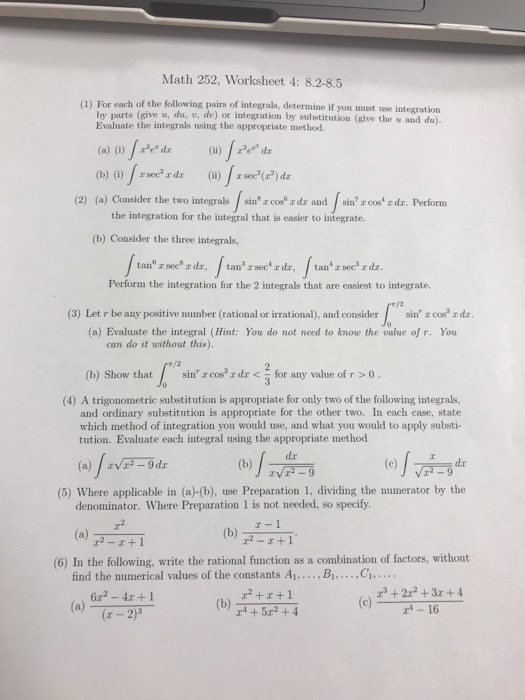 Solved Math 252, Worksheet 4: 8.2-8.5 (1) For each of the | Chegg.com