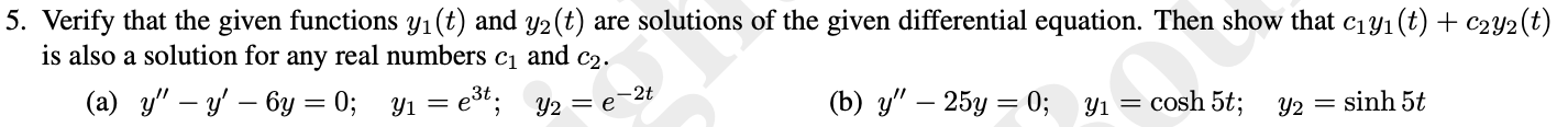 Solved 5. Verify that the given functions y1(t) and y2 (t) | Chegg.com