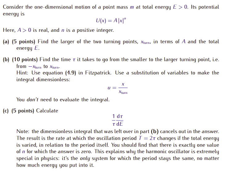 Solved Consider the one-dimensional motion of ﻿a point mass | Chegg.com