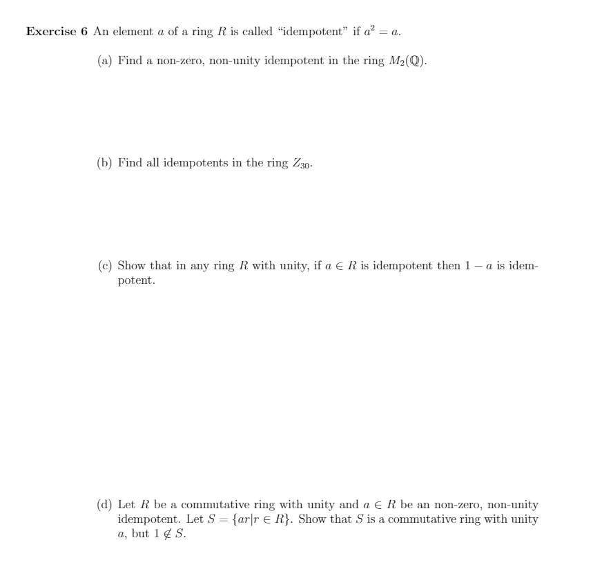 Solved Exercise 6 An element a of a ring R is called | Chegg.com