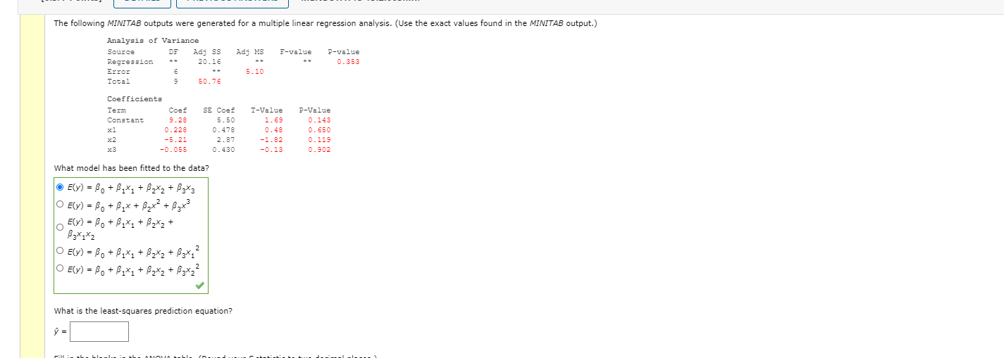 Solved The following MINITAB outputs were generated for a | Chegg.com