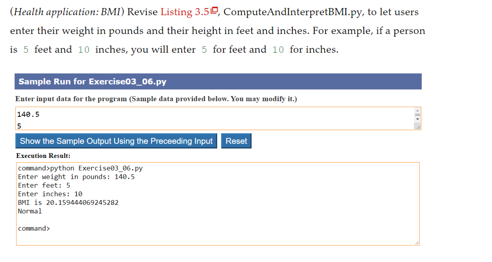 Solved (Health application: BMI) Revise Listing 3.59, | Chegg.com