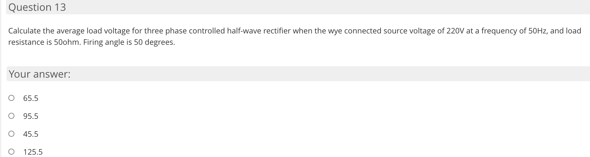 Solved Question 13 Calculate the average load voltage for | Chegg.com