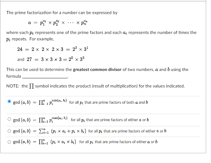 Solved The prime factorization for a number can be expressed | Chegg.com