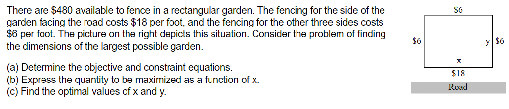 Solved There are $480 available to fence in a rectangular | Chegg.com