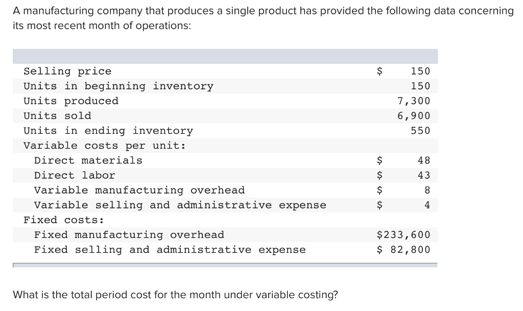Solved A Manufacturing Company That Produces A Single Chegg