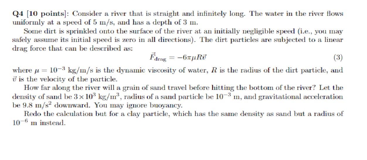 Solved Q4 [10 ﻿points]: Consider a river that is ﻿straight | Chegg.com