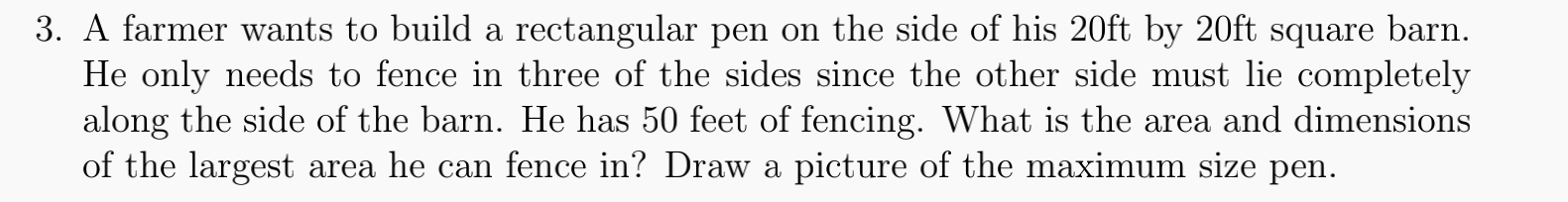 Solved 3. A farmer wants to build a rectangular pen on the | Chegg.com